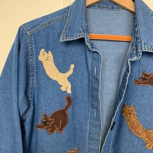 Jackets & Coats | Vintage Denim Cat Appliqud Shirt Jacket | Poshmark